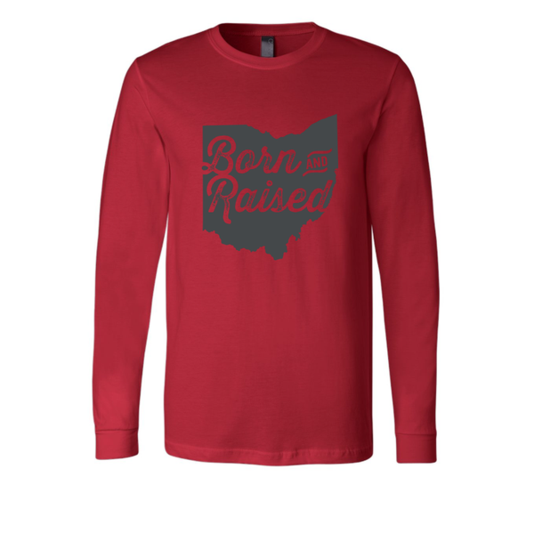 Born and Raised Long Sleeve T-Shirt (graphite) | Quality Akron T-Shirts ...